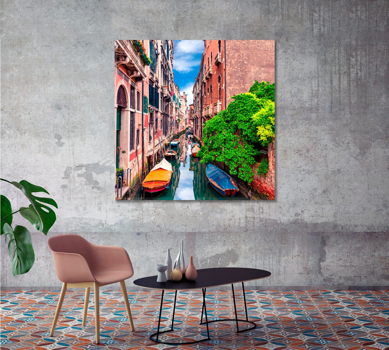 Venice Canvas Wall Art Print, Colorful Venice Street Home Print Decor ...