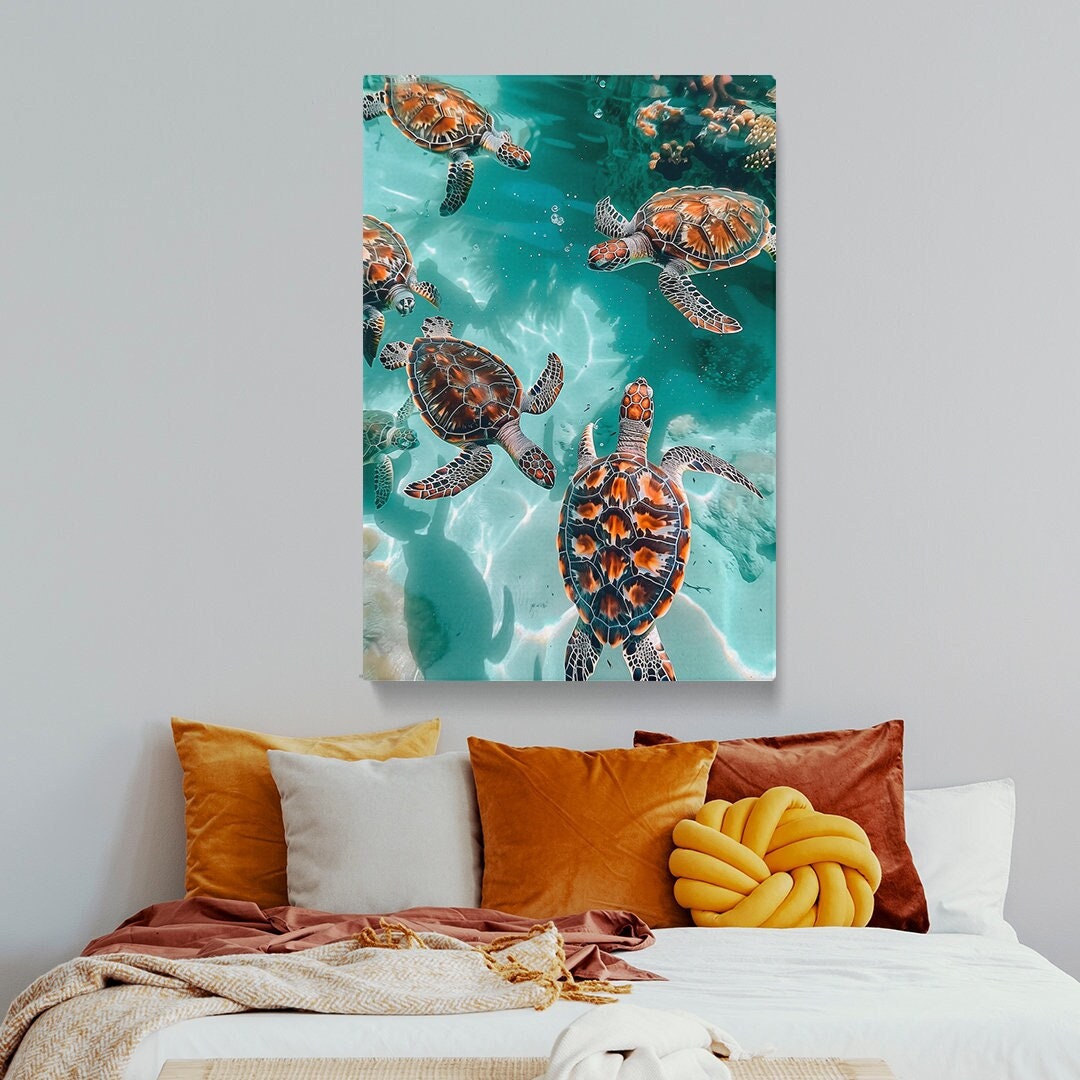 Aquatic Ballet Sea Turtles Gliding Canvas Print, Oceanic Harmony Wall ...