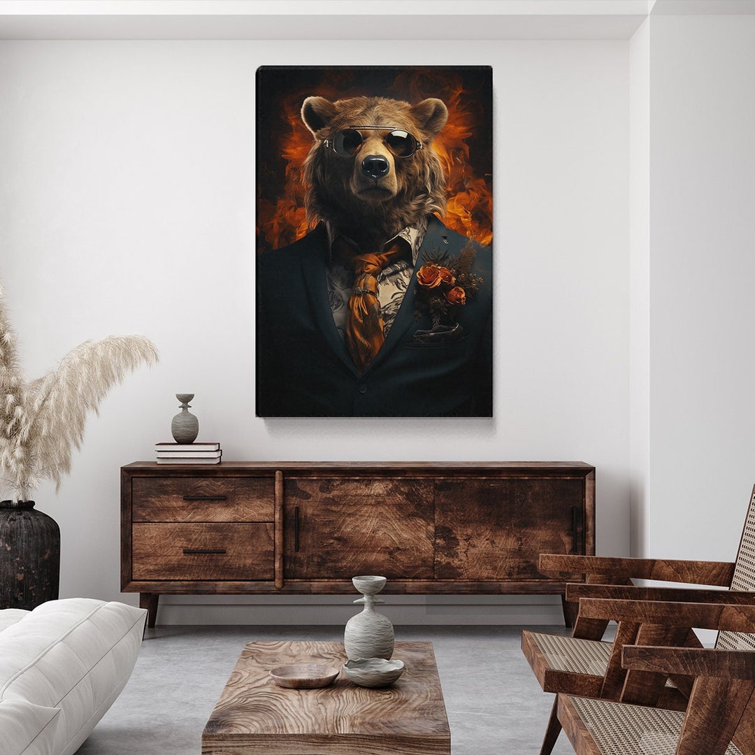 Bear Wall Art, Animals Wall Decor, Bear Modern Art, Brown Bear in Suit ...