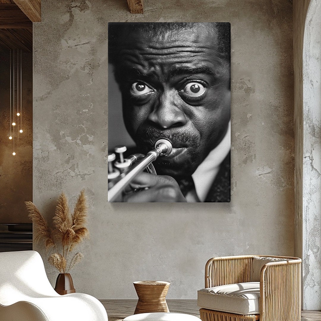 Jazz Trumpet Maestro in Action Canvas Print, Dynamic Musician Black and ...