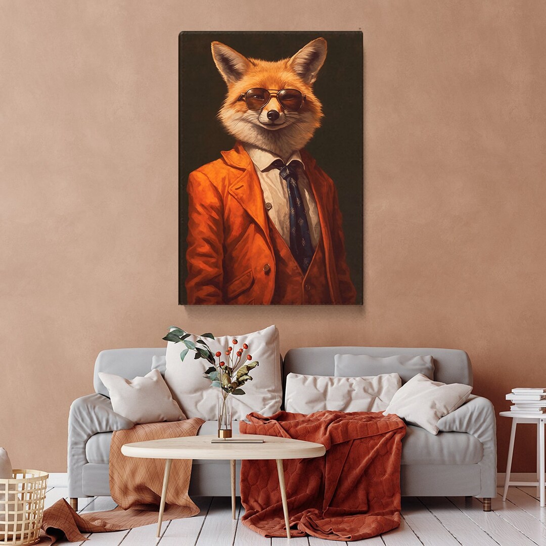 Dapper Fox in Orange Suit Canvas Print, Stylish Wall Art for Living ...