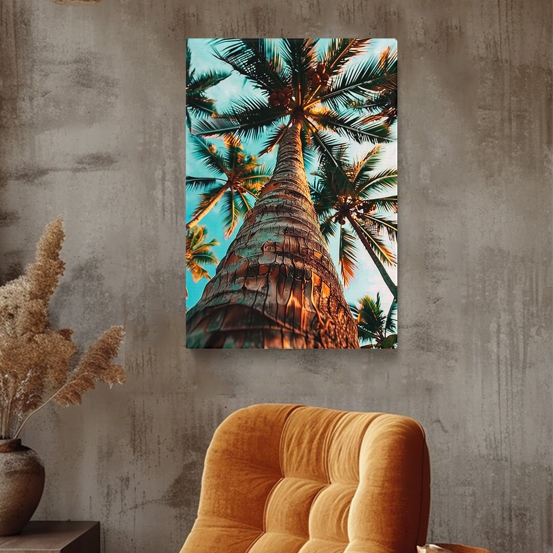 Golden Hour Palm Tree Trunk Close-up Canvas Print - Tropical Beach ...
