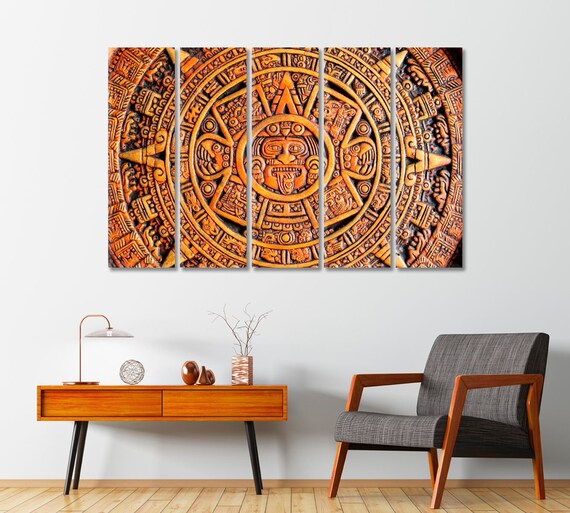 Wall Art Aztec Calendar Ready to Hang Stretched Canvas - Etsy