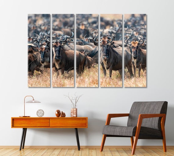Wildebeest Man Cave Wall Decor Gnu Canvas Wall Art - Etsy