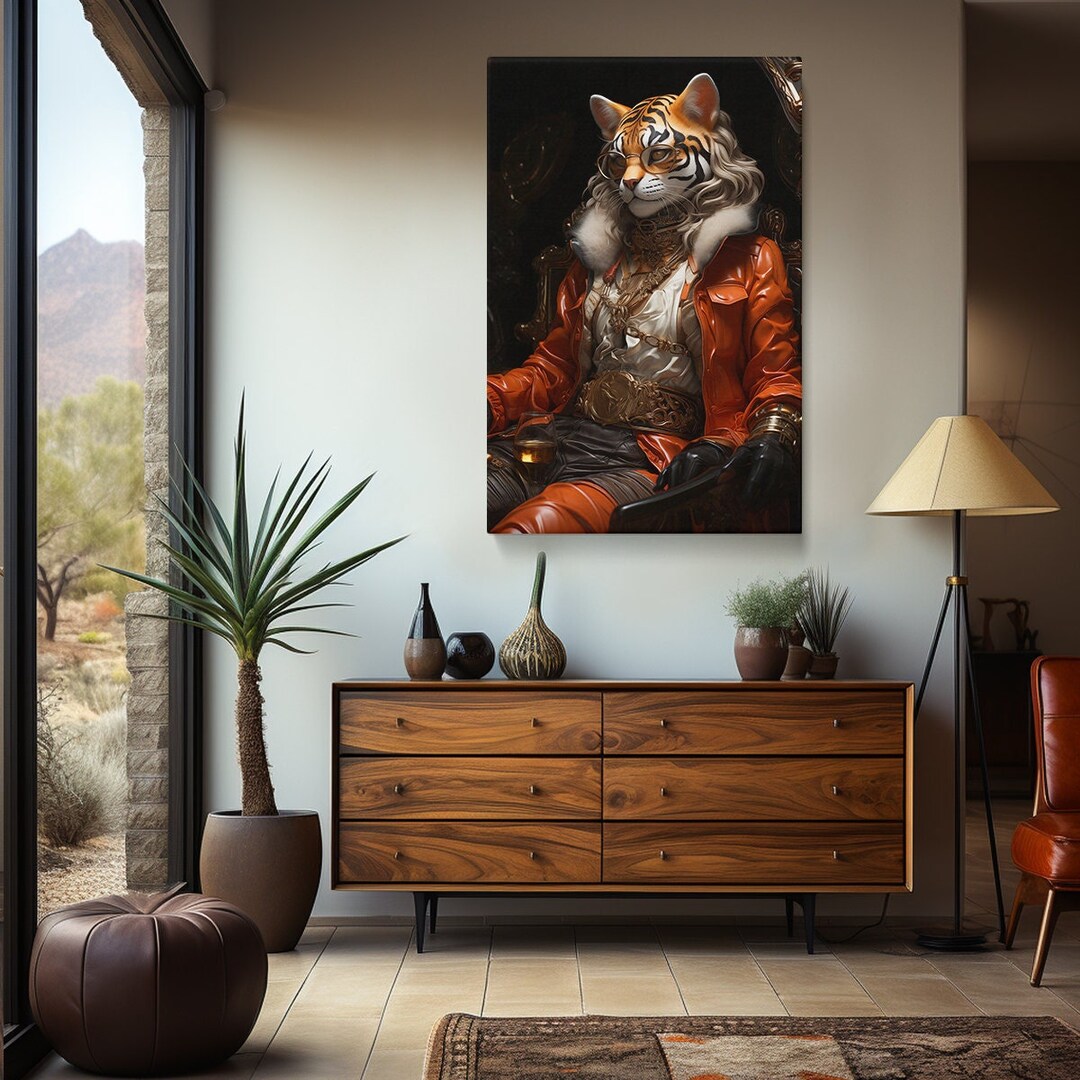 Elegant Tiger in Regal Attire Canvas Print for Living Room, Unique Gift ...