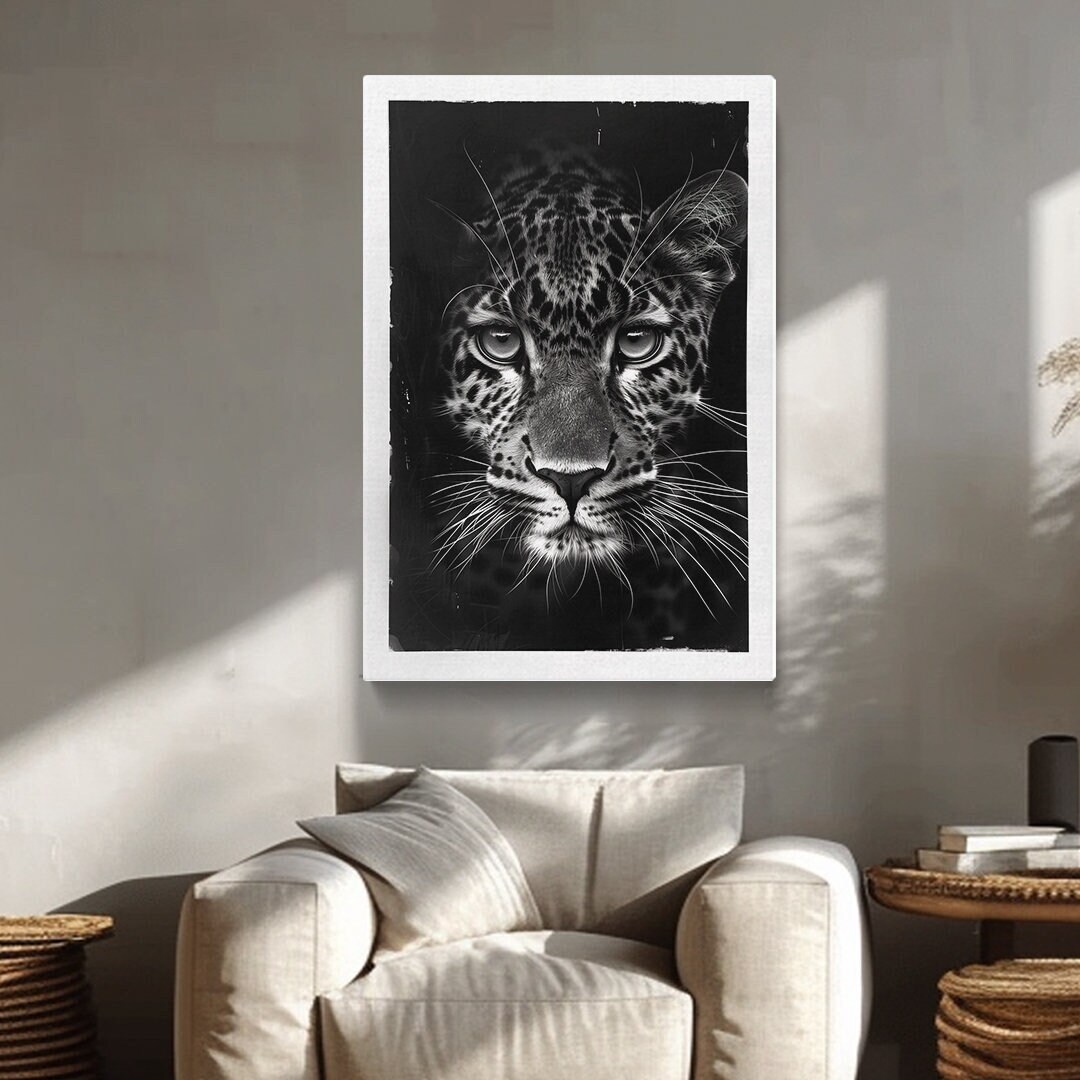 Monochrome Leopard Portrait Canvas Print - Wild Animal Wall Art ...