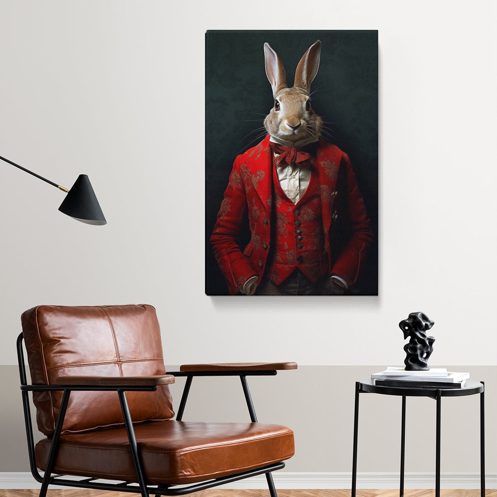 Rabbit Wall Art, Animals Wall Decor, Rabbit in Red Canvas Print ...