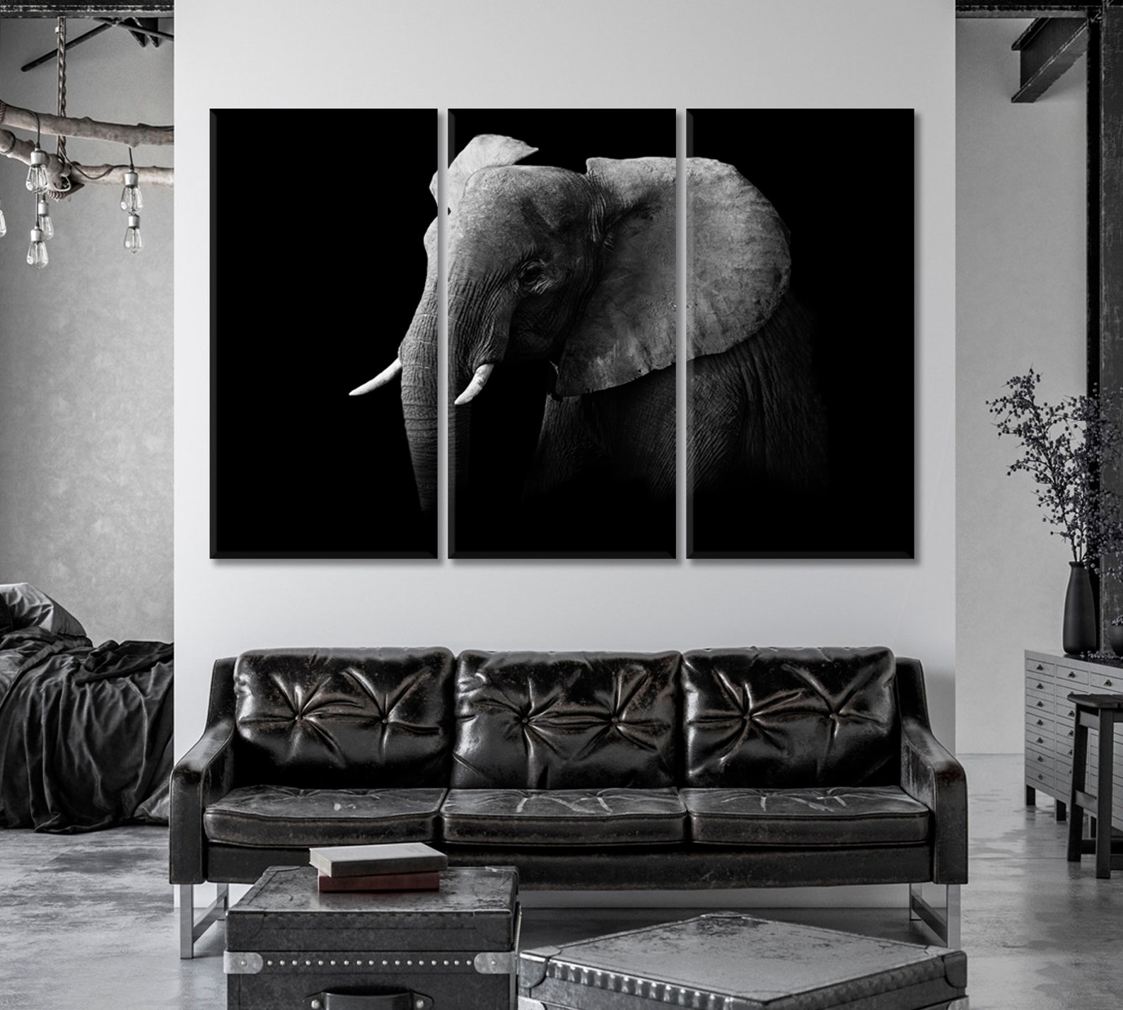 African Elephant in Black and White Wall Art Canvas Elephant Art Print ...