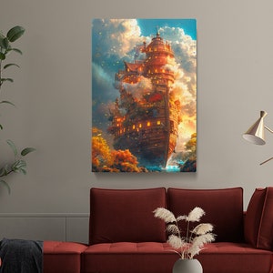 Nautical Castle in the Sky Canvas Print, Sunlit Fantasy Ship Wall Art ...
