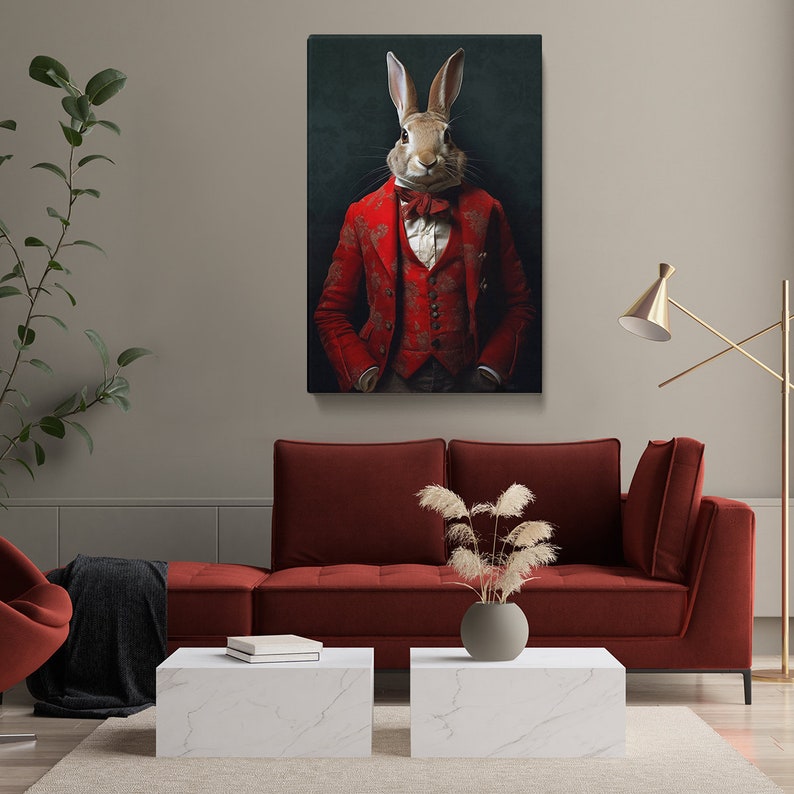 Rabbit Wall Art, Animals Wall Decor, Rabbit in Red Canvas Print ...