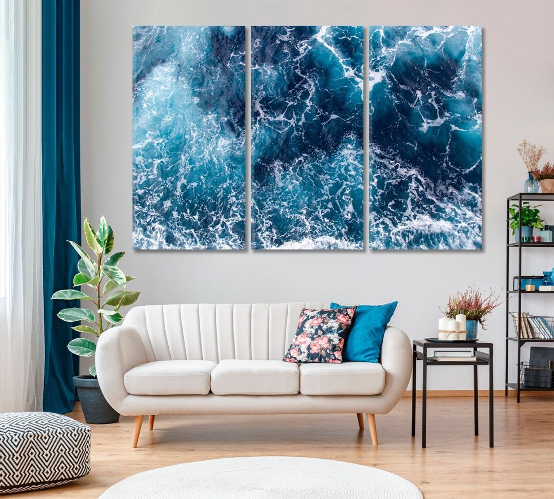 Abstract Wave Canvas Wall Art Print, Modern Blue Abstract Artwork ...