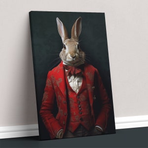Rabbit Wall Art, Animals Wall Decor, Rabbit in Red Canvas Print ...