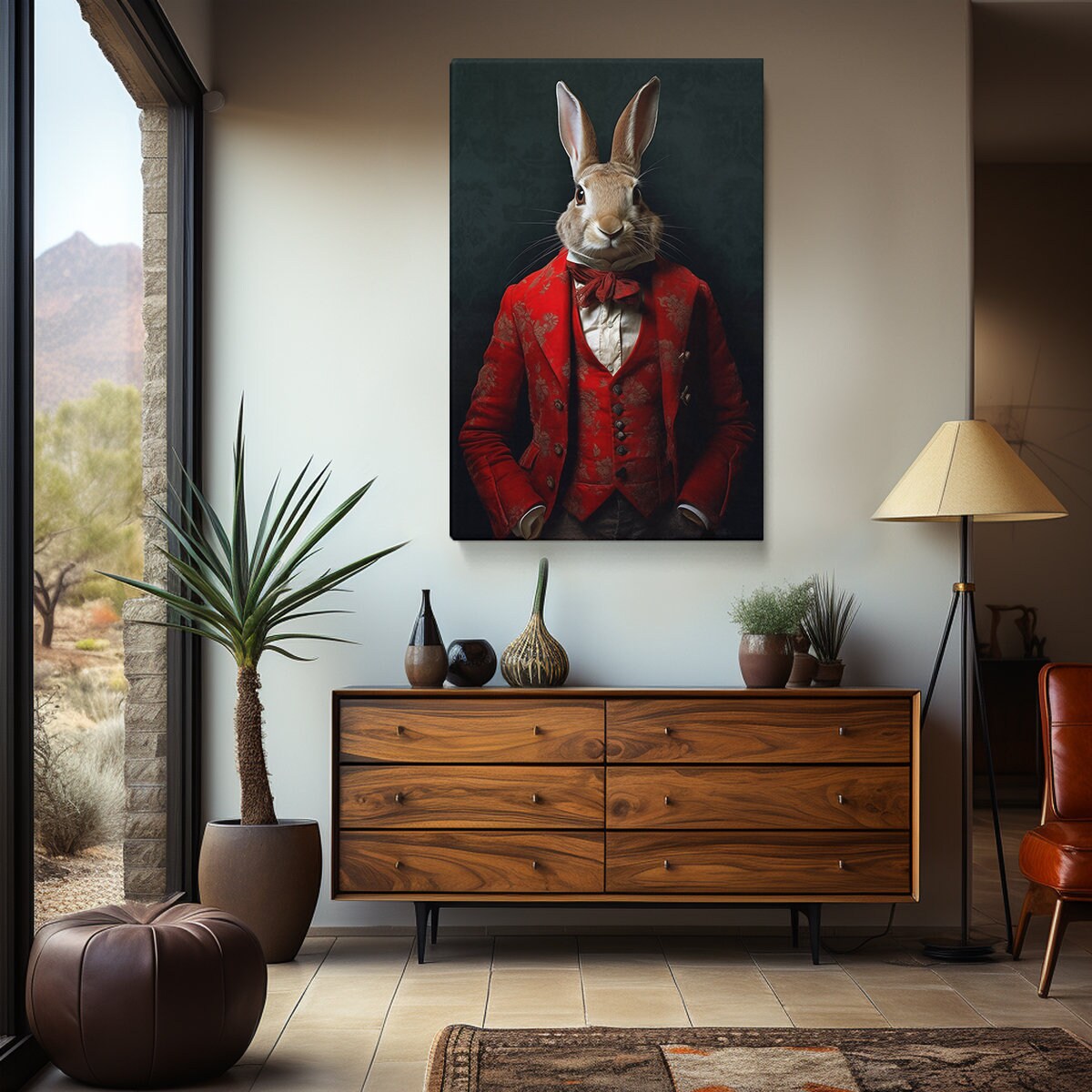Rabbit Wall Art, Animals Wall Decor, Rabbit in Red Canvas Print ...