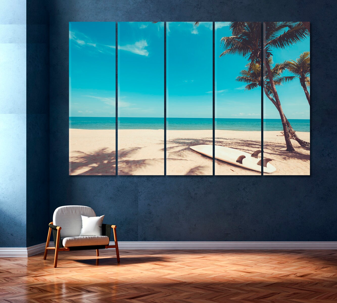 Tropical Beach Canvas Wall Art Print, Surfboard Wall Art Prints, Ocean ...