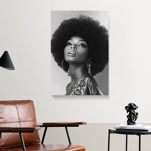 Vintage Afro Woman Portrait Canvas Print - Black and White Fashion ...