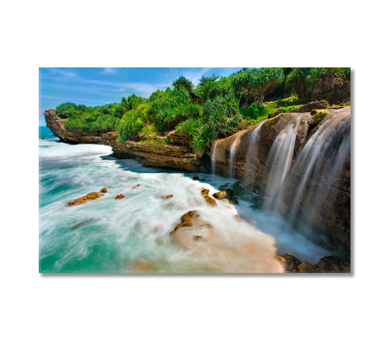 Jogan Beach With Waterfall Canvas Print Framed Artwork Ready to Hang ...