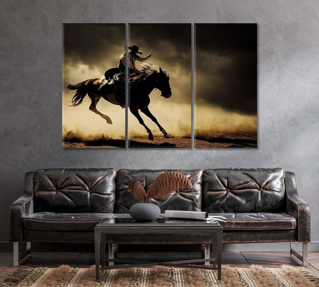Western Cowboy Wall Art / Wild West Cowboy Art Canvas Print / Western ...
