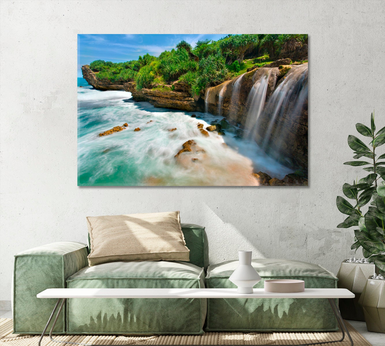 Jogan Beach With Waterfall Canvas Print Framed Artwork Ready to Hang ...