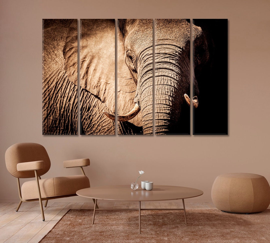 Wild African Elephant Canvas Print, Elephant Art Print for Living Room ...