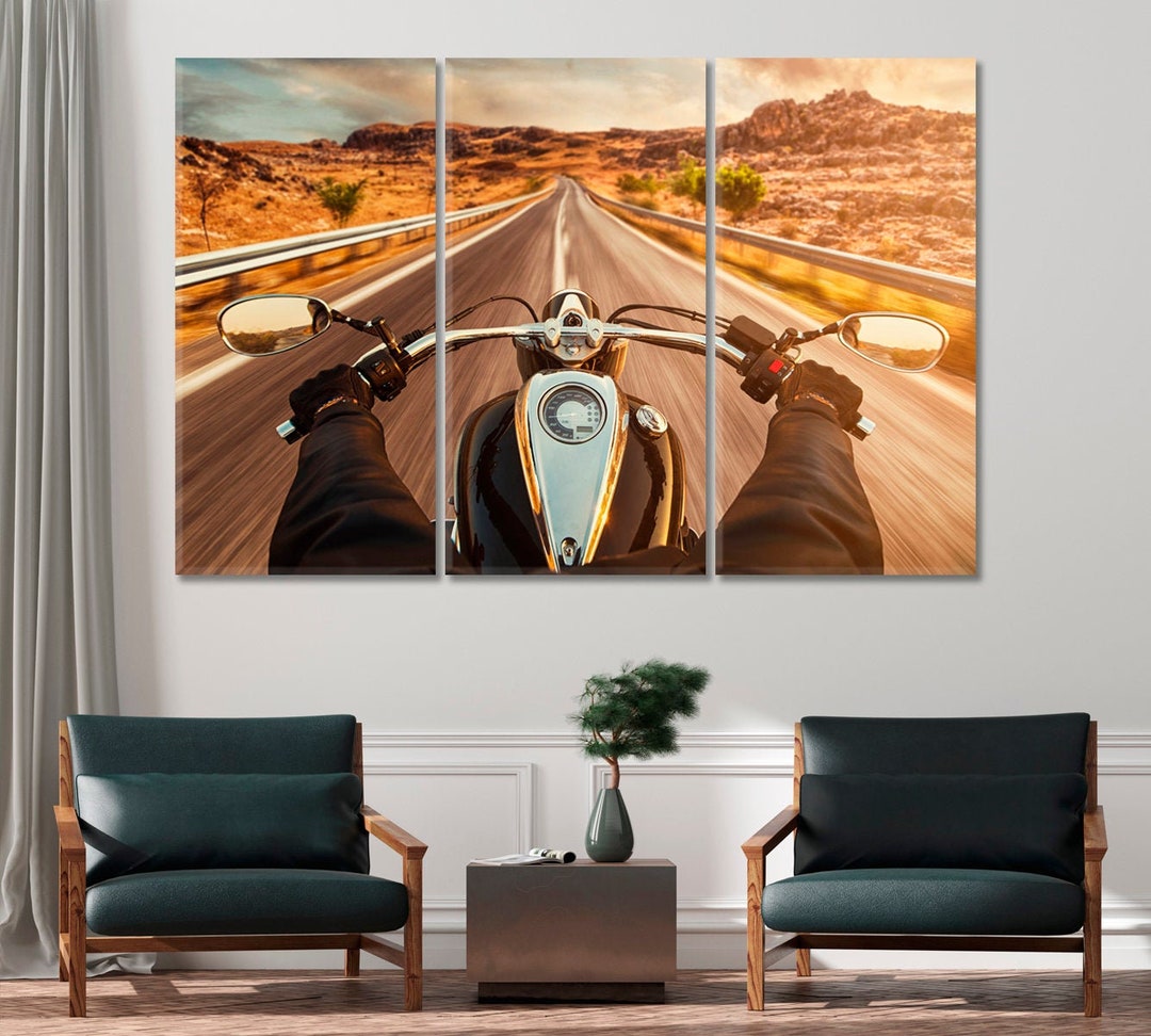 Driver Riding Canvas Print Home Wall Art Decor, Motorcycle Canvas Art ...