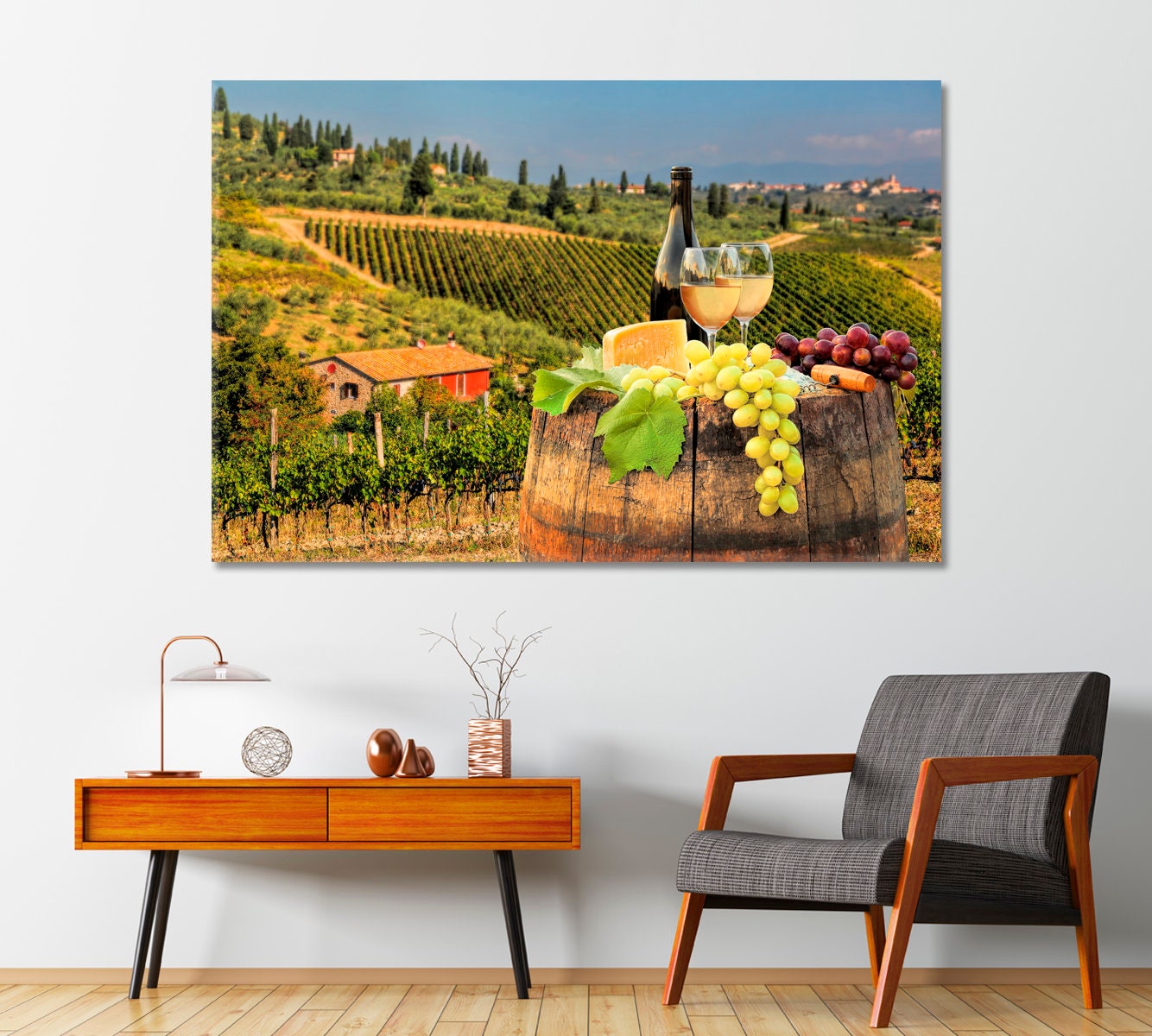 Grape Canvas Wall Art Print, Glass of Wine Canvas Print, Vineyard Wall ...