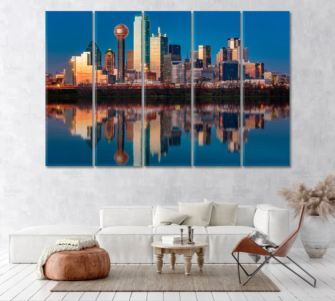 Impression d'art sur toile Dallas Skyline, décoration d'art murale sur ...