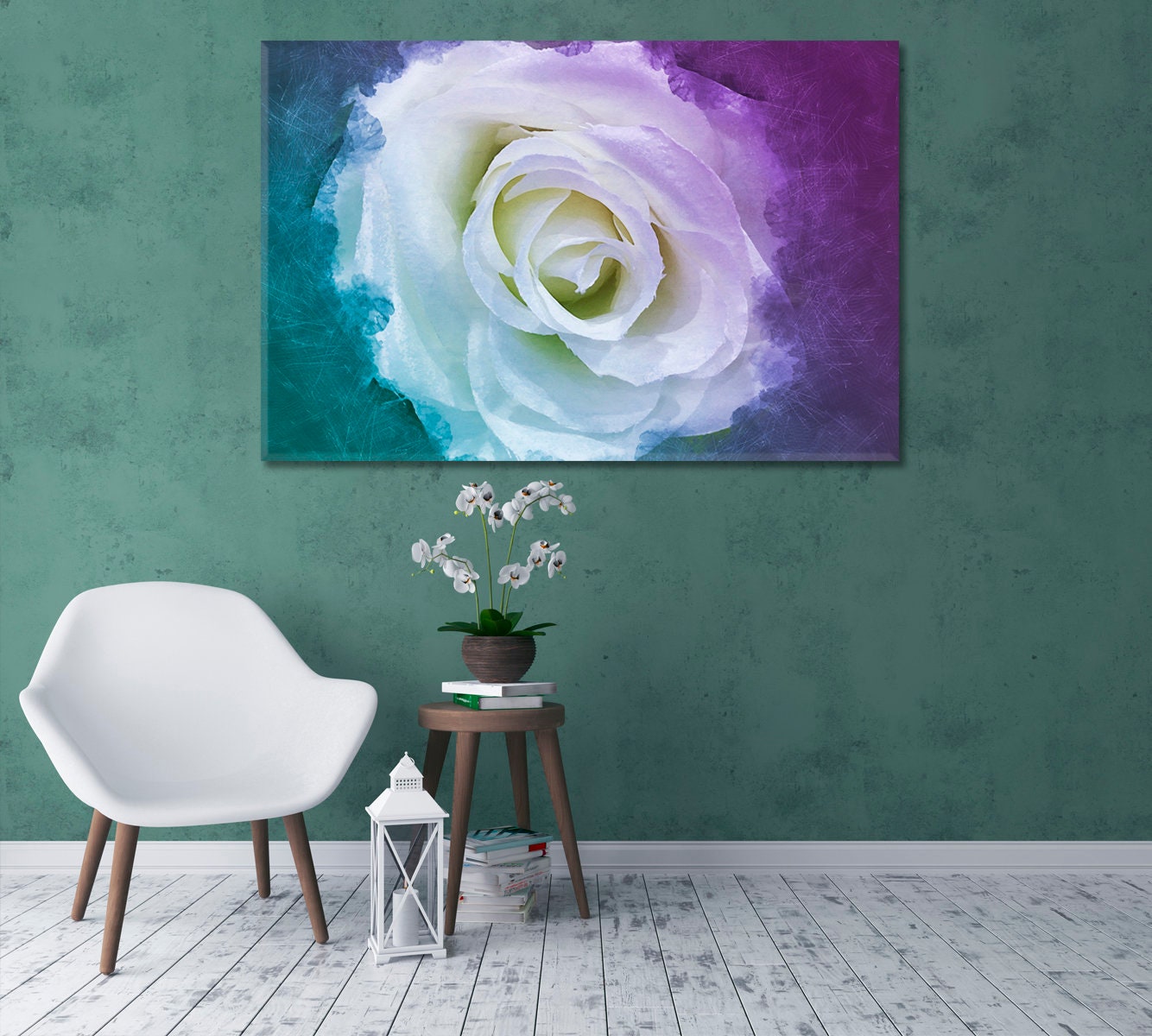Colorful Abstract White Rose Canvas Print Wall Decor, Flowers Canvas ...