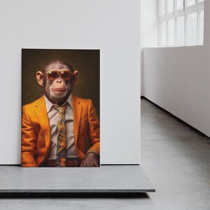 Retro Monkey in Orange Suit Canvas Print, Vibrant Wall Art for Living ...