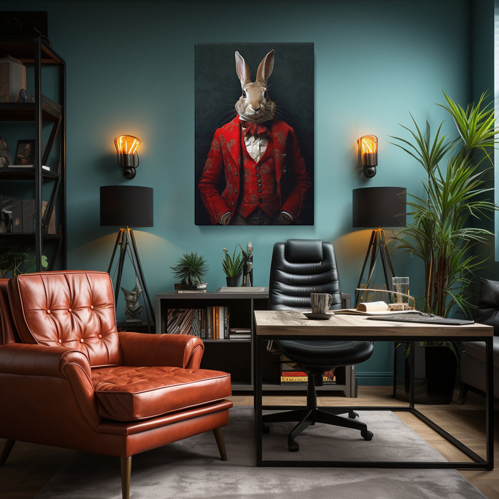 Rabbit Wall Art, Animals Wall Decor, Rabbit in Red Canvas Print ...