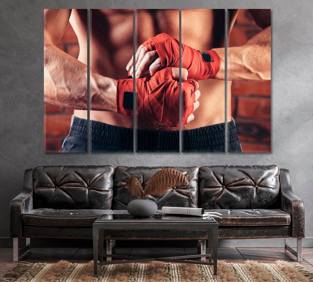 Boxing Wall Art, Muscular Fighter Canvas Artwork, Gym Wall Decor ...