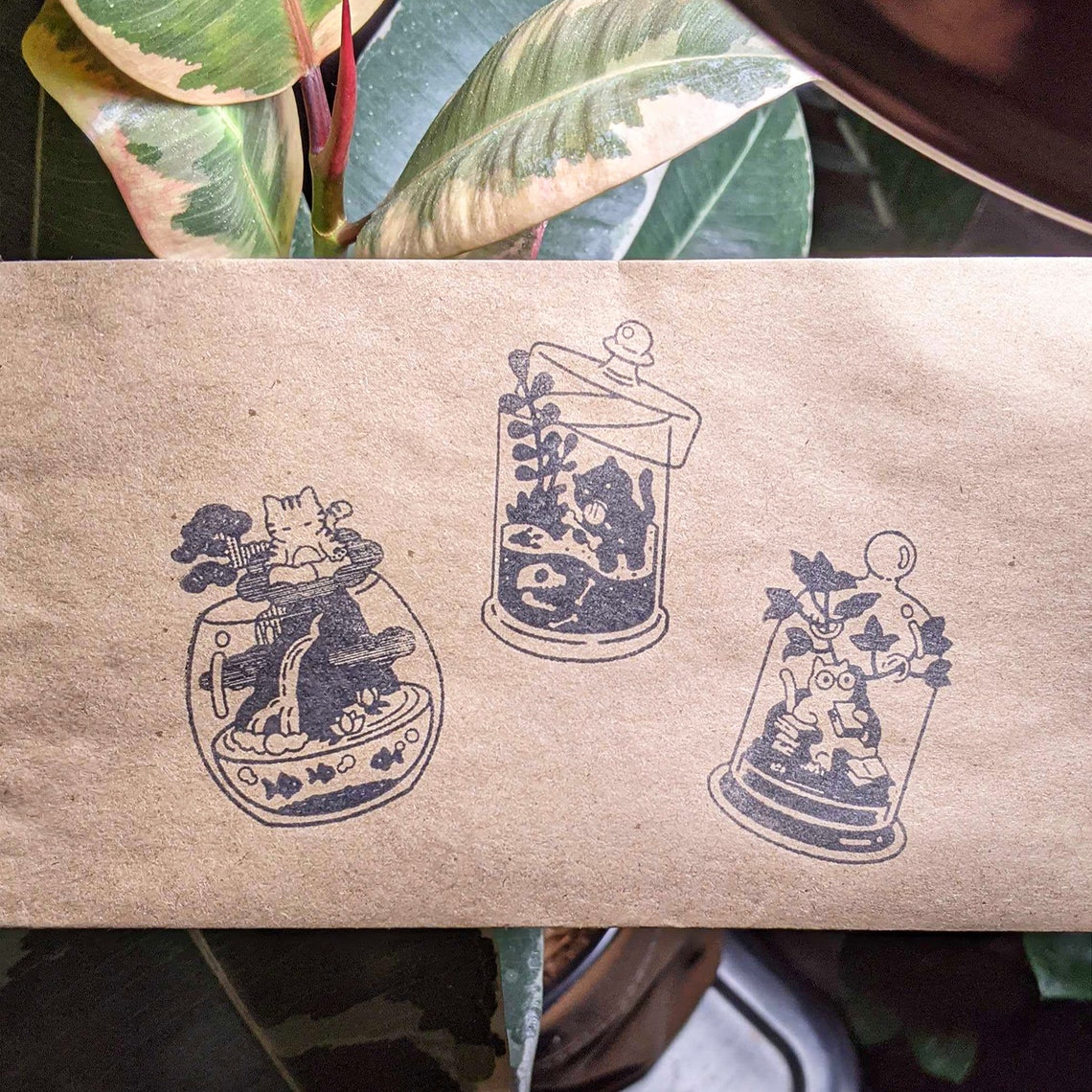 Cat Rubber Stamp / Terrarium Rubber Stamp / Plant Rubber Stamp | Etsy