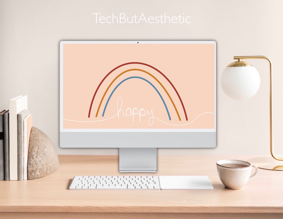 Rainbow Happy Desktop Minimalistic Wallpaper - Etsy