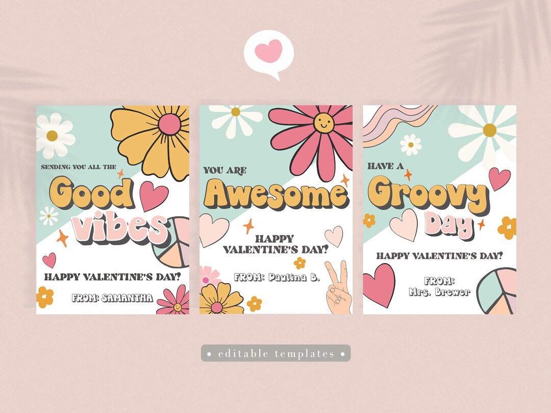 Printable Valentinesgroovy Valentine's Day Cardseditable Templateretro ...