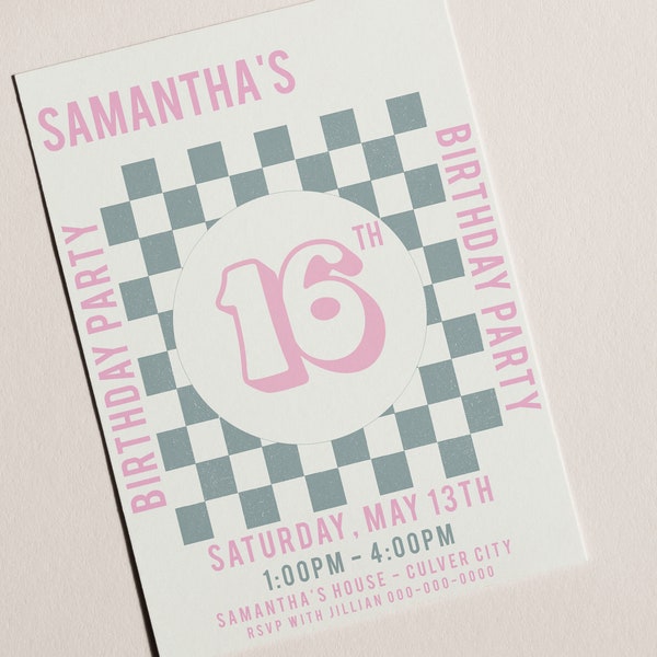 Checkered Birthday Invitation - Etsy
