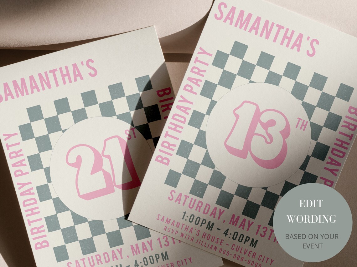 Checkered Birthday Invitation Template|instant Download|funky Retro ...