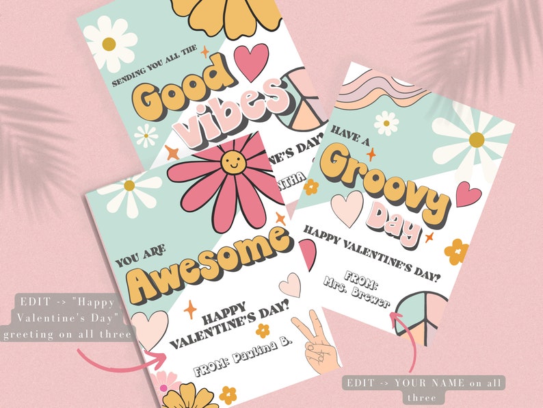 Printable Valentinesgroovy Valentine's Day Cardseditable Templateretro ...