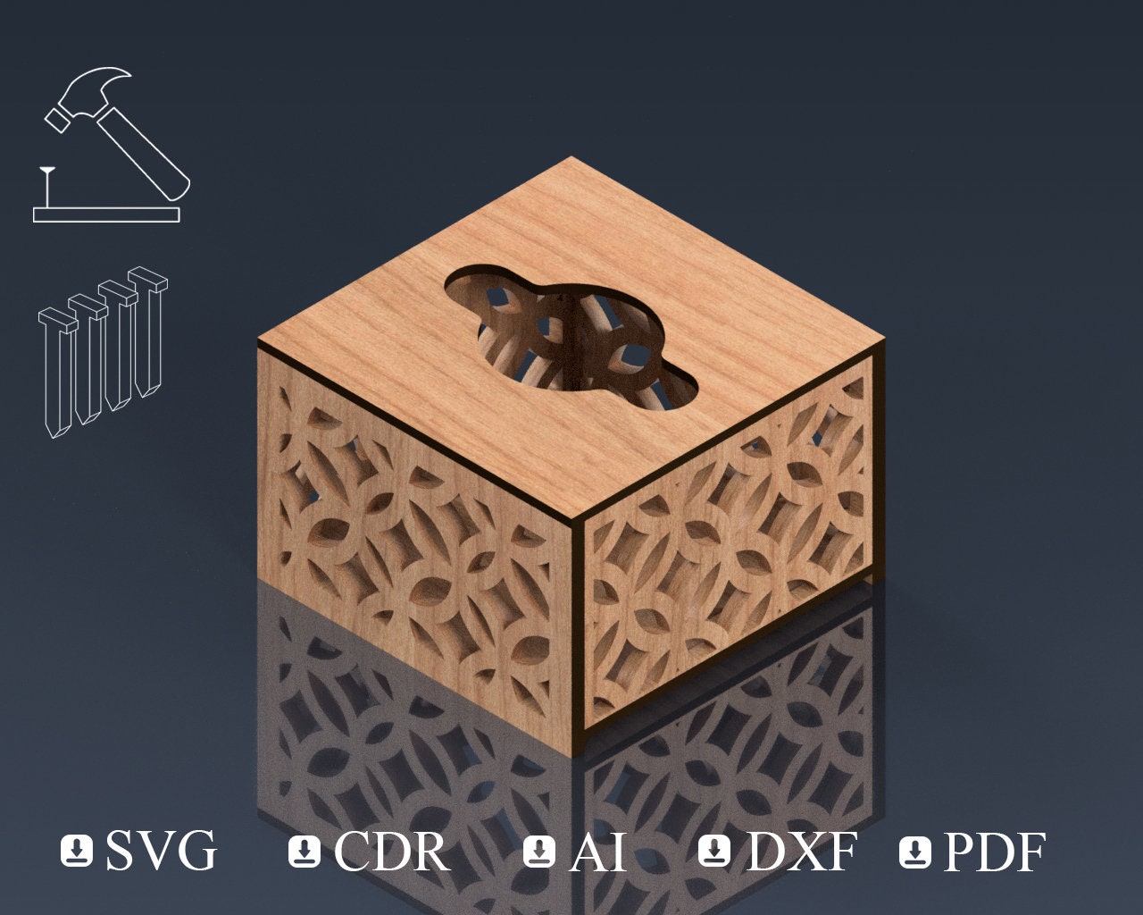 SVG Napkin Holder for Table, Laser Cut File, Tissue Organizer Vector ...