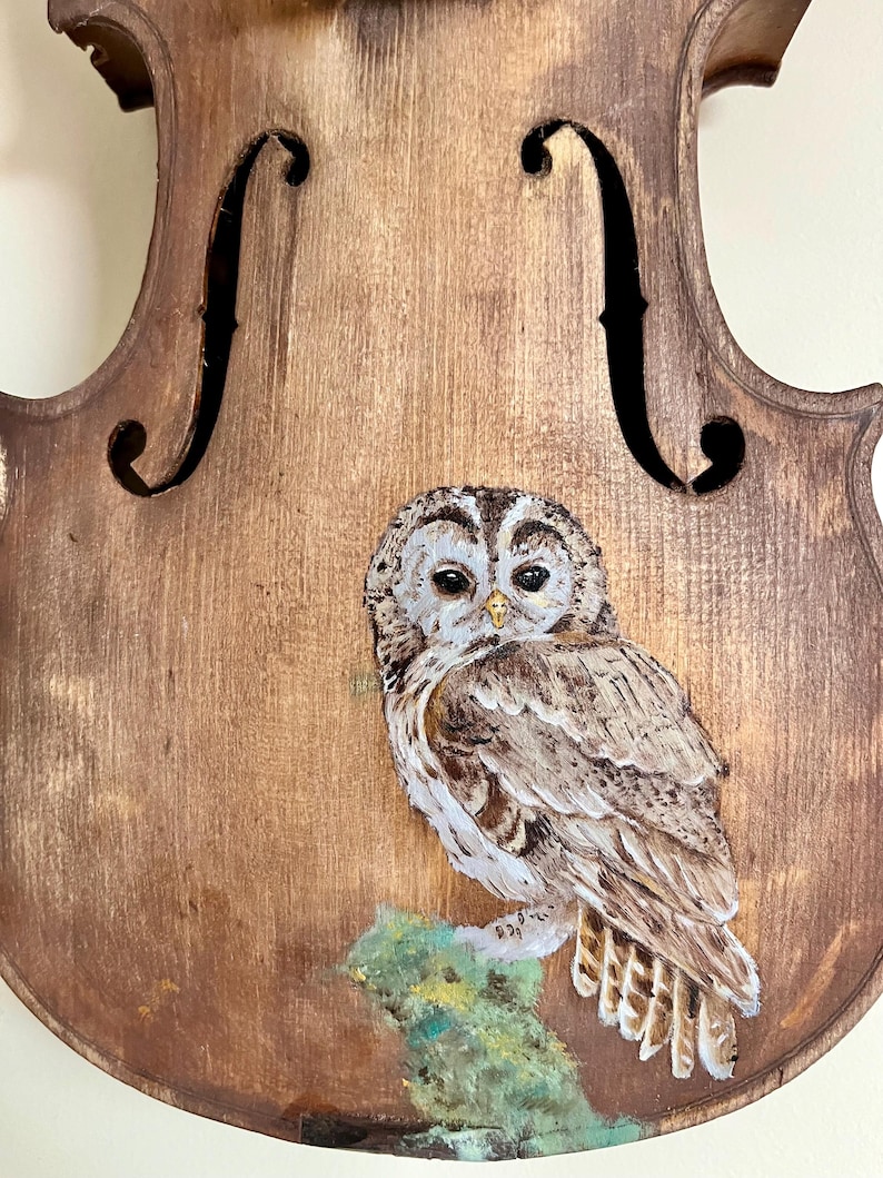 Tawny Owl Oil Painting, on a Violin - Etsy
