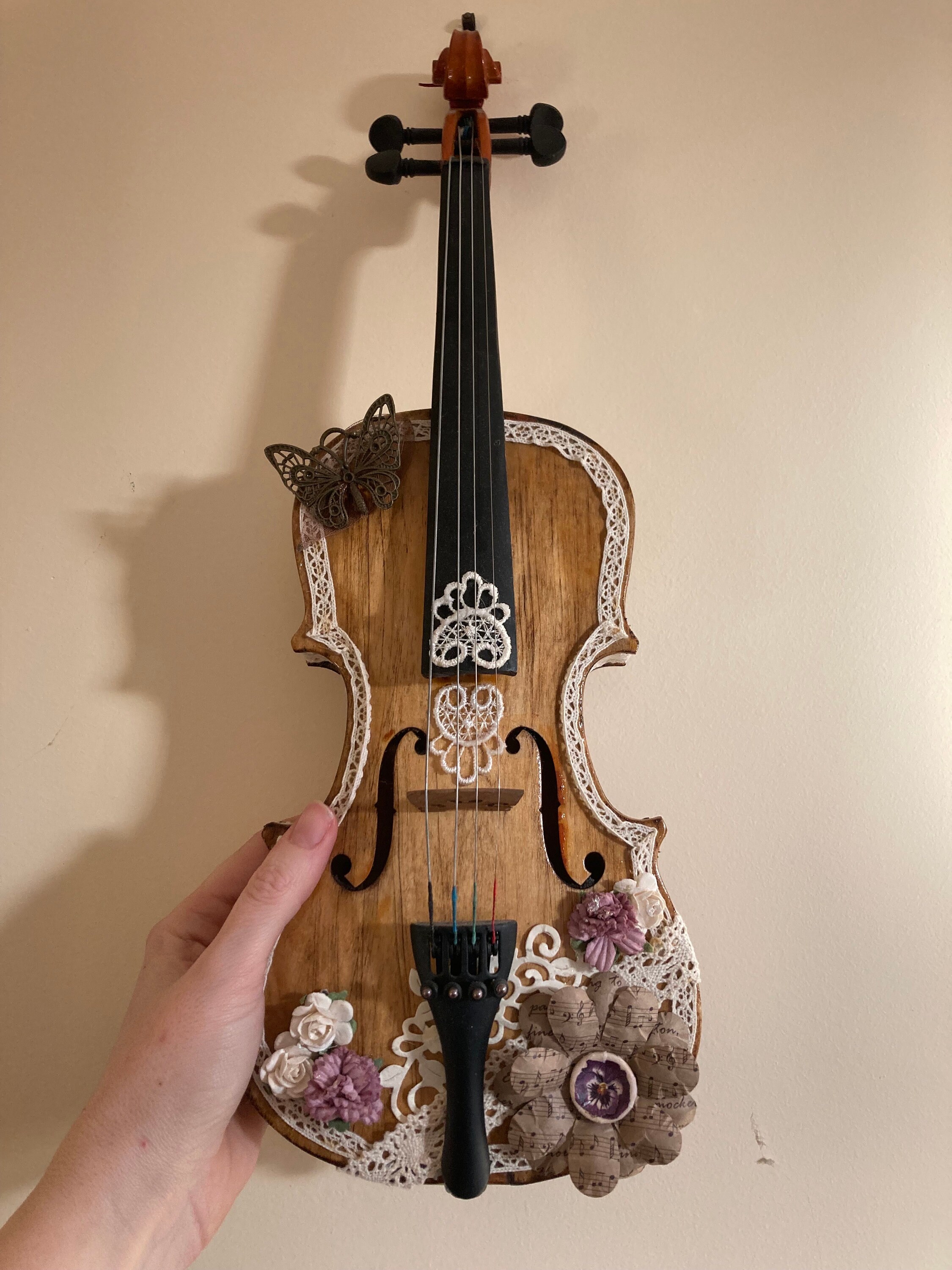Violin Art, Miniature Highly Decorative With Lace and Paper ...