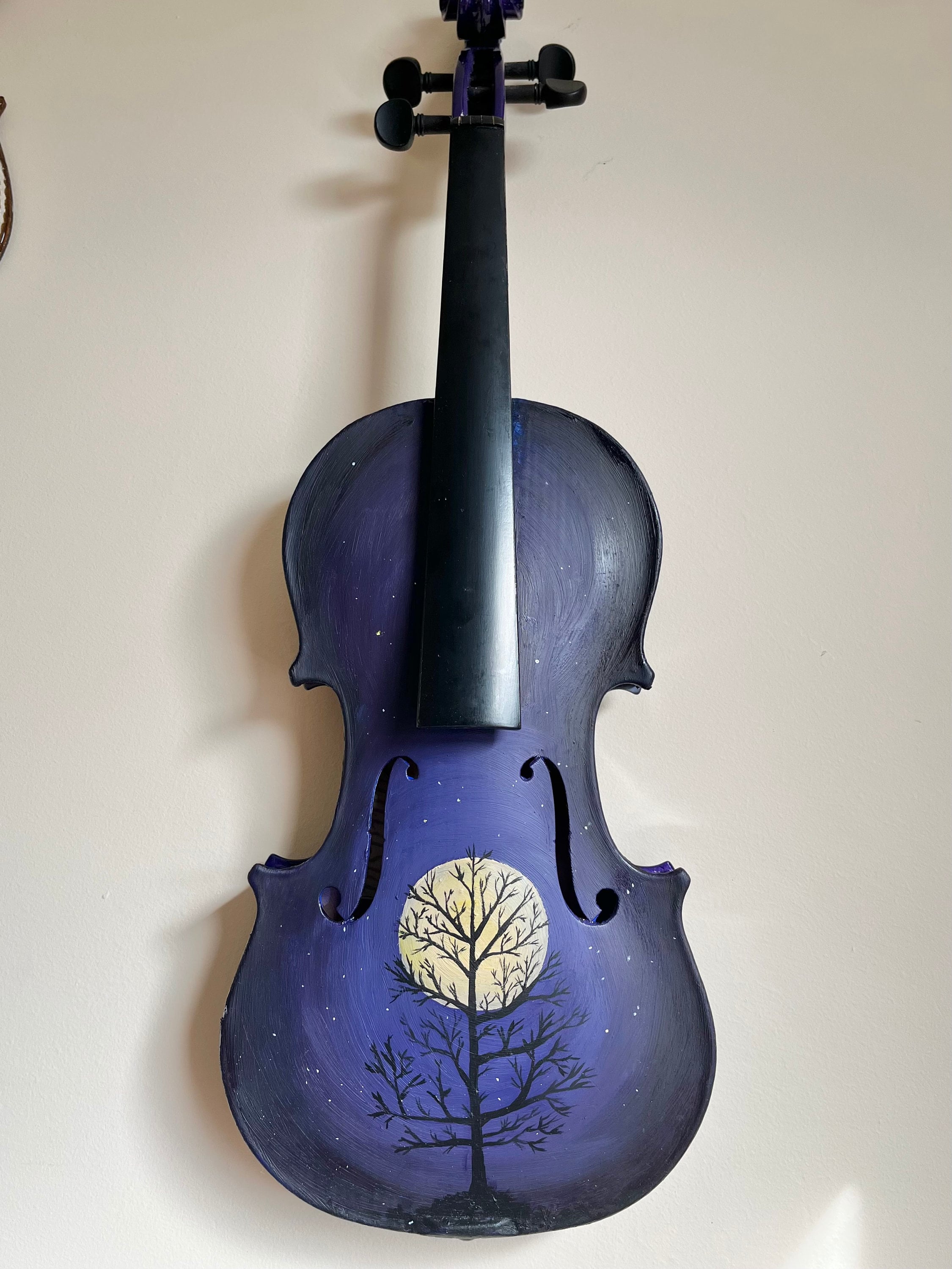 Painted Violin, With a Full Moon and Tree Silhouette in Oil Paint - Etsy