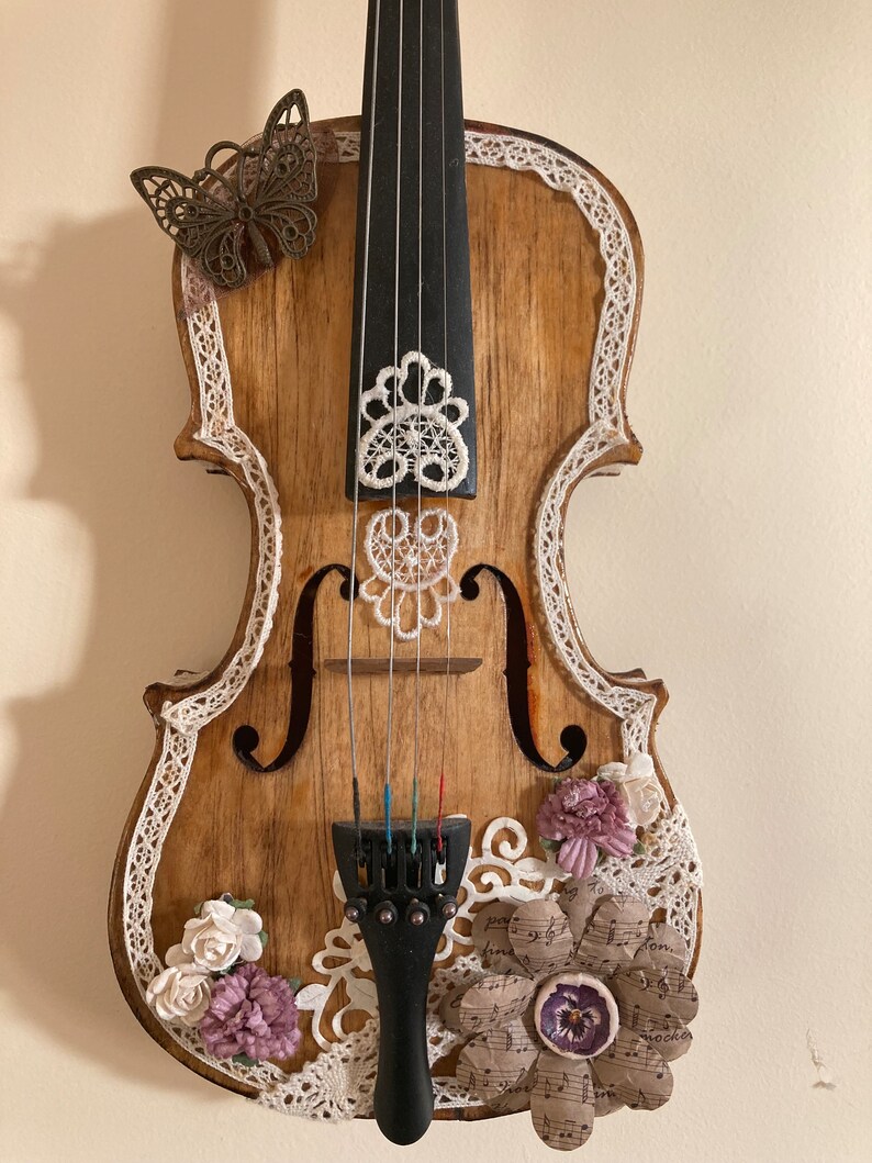 Violin Art, Miniature Highly Decorative With Lace and Paper ...