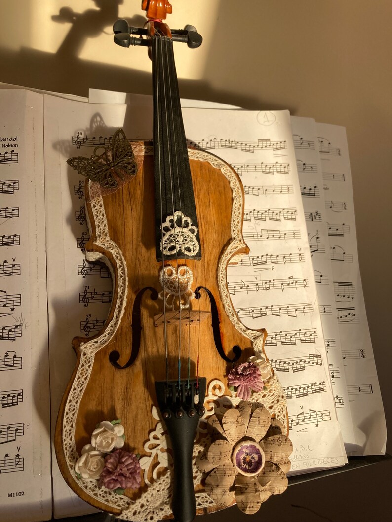 Violin Art, Miniature Highly Decorative With Lace and Paper ...