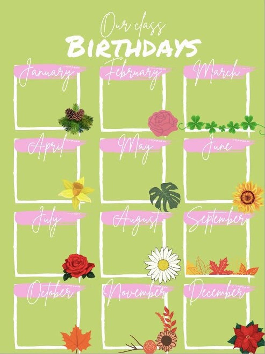 Classroom Plant Theme Birthday Poster - Etsy