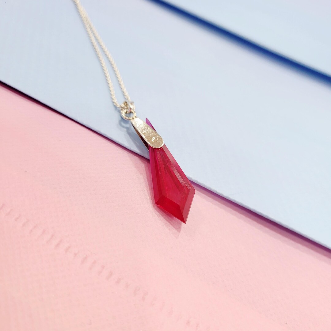 Kite Cut Lab Ruby Pendant: 925 Sterling Silver Necklace - Etsy
