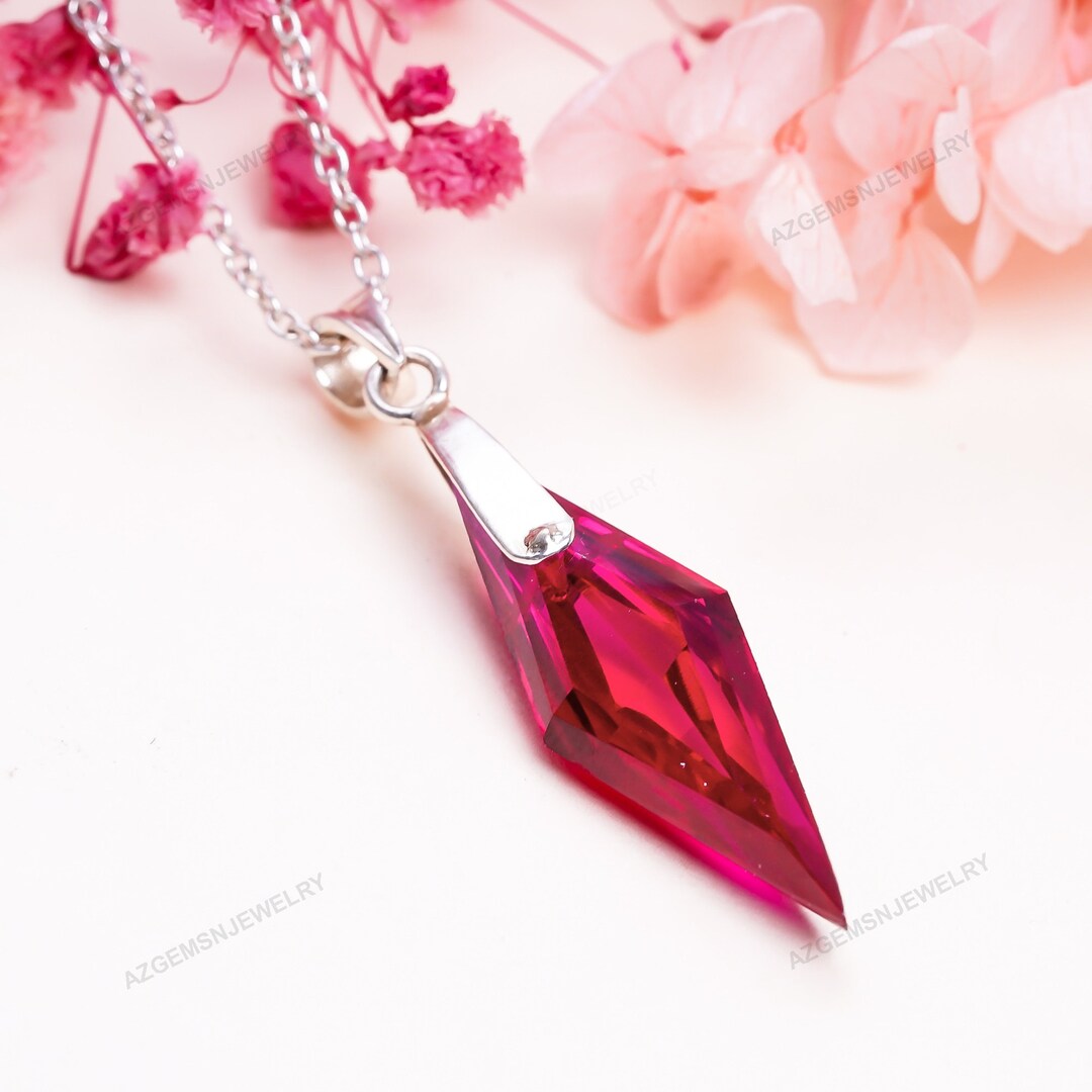 Lab Ruby Pendant-ruby Necklace-for Women-925 Sterling Silver-prismatic ...