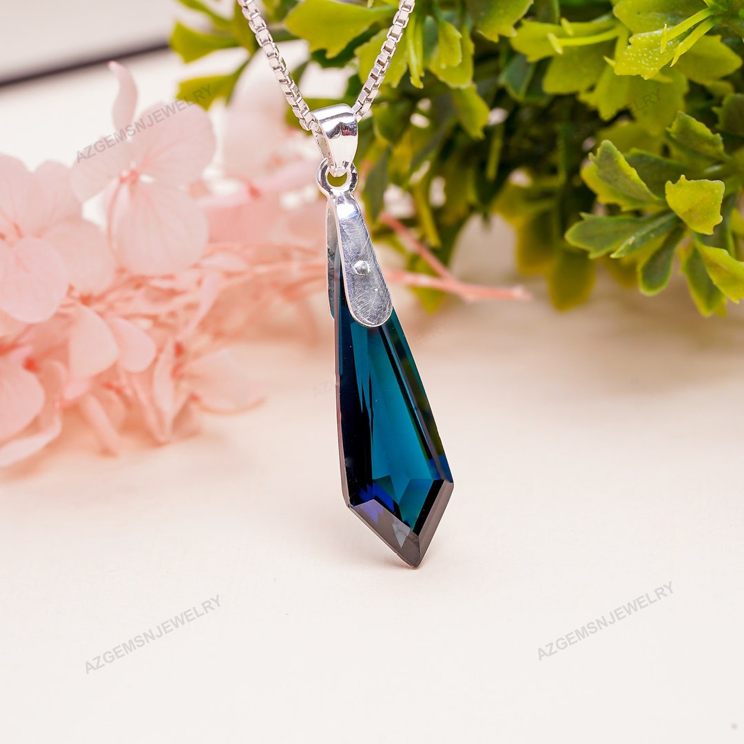 London Blue Topaz Pendant-kite Cut Necklace-for Women-925 Sterling ...
