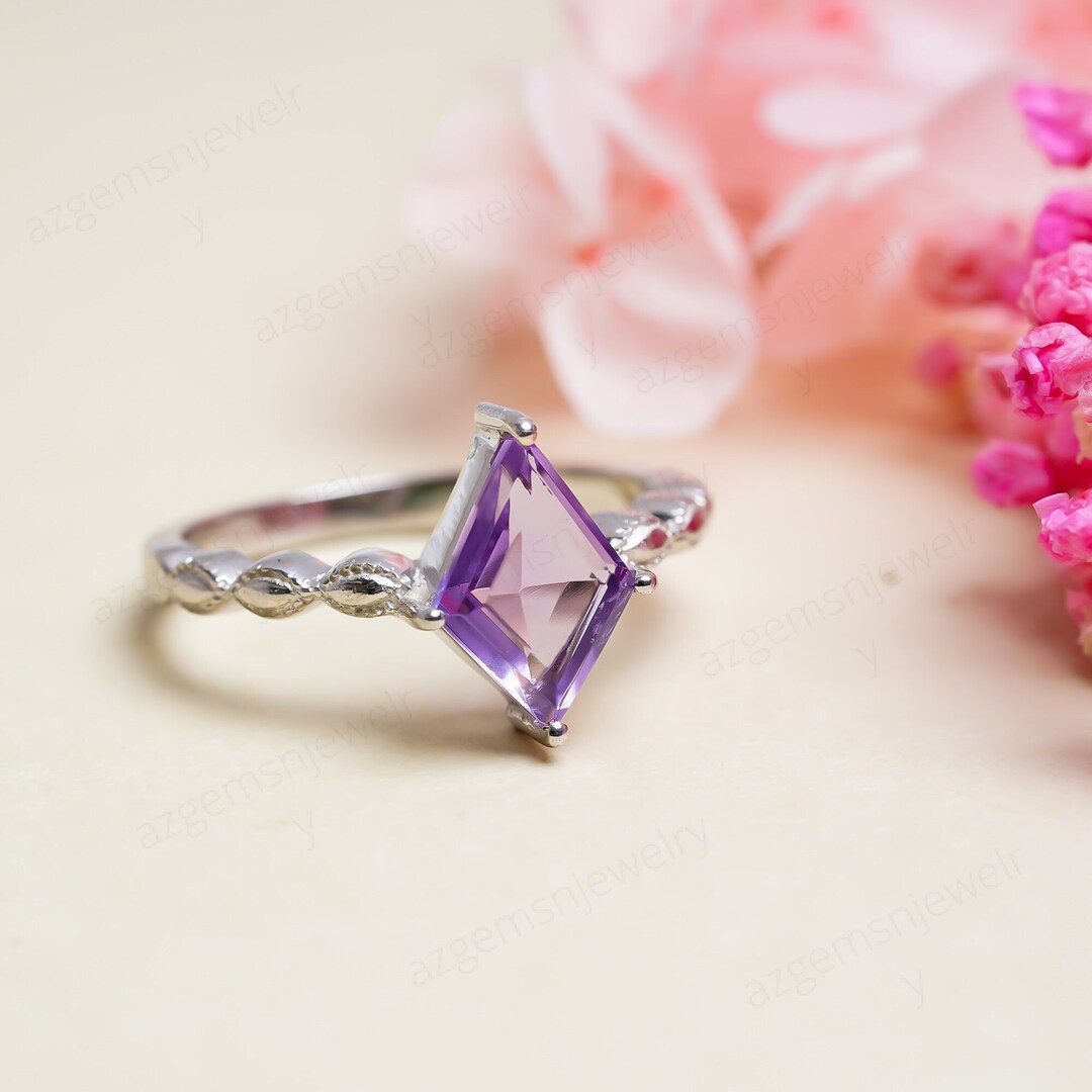 Kite Cut Ring, Amethyst Ring Kite Shape-925 Sterling Silver-vintage ...