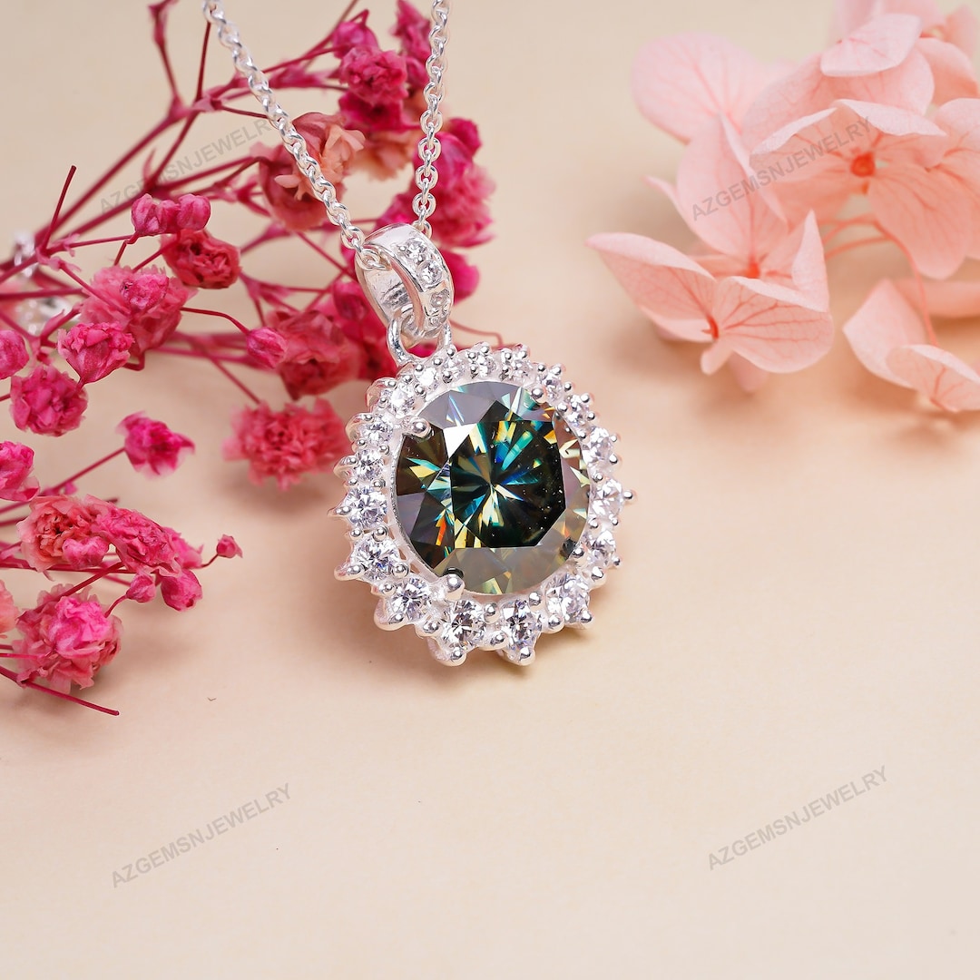 Green Moissanite Pendant: Antique Style Sterling Silver Necklace - Etsy