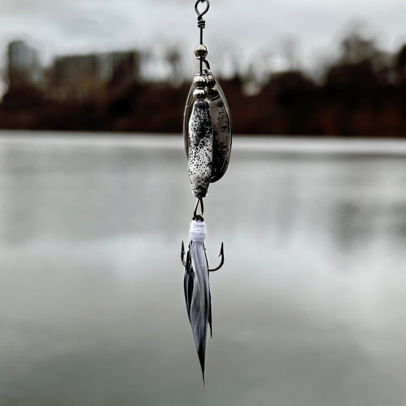 Handmade Spinner Fishing Lure • White/black W/ Nickel Blade • Dressed ...