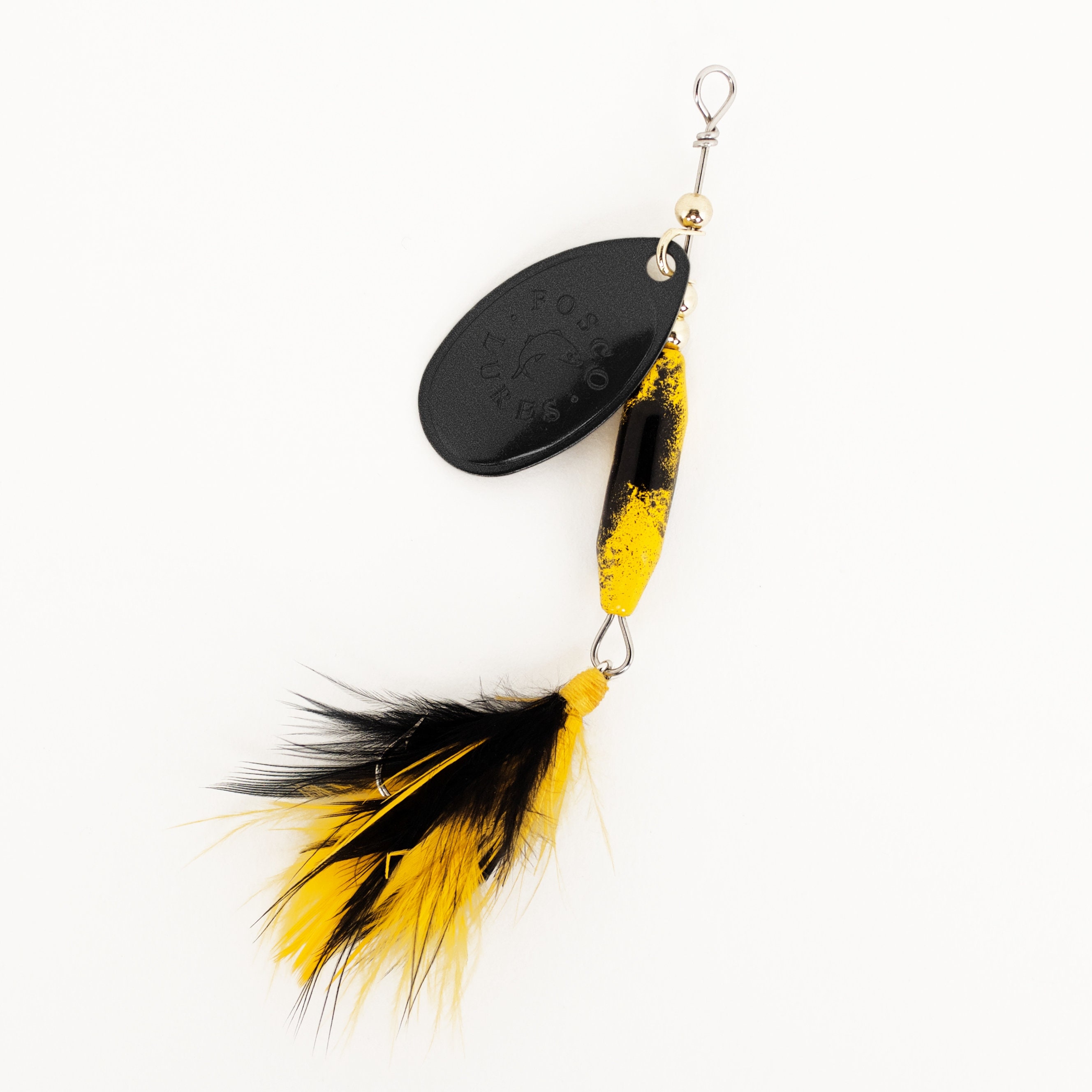 Handmade Spinner Fishing Lure • Yellow/black W/ Black Blade • Dressed ...